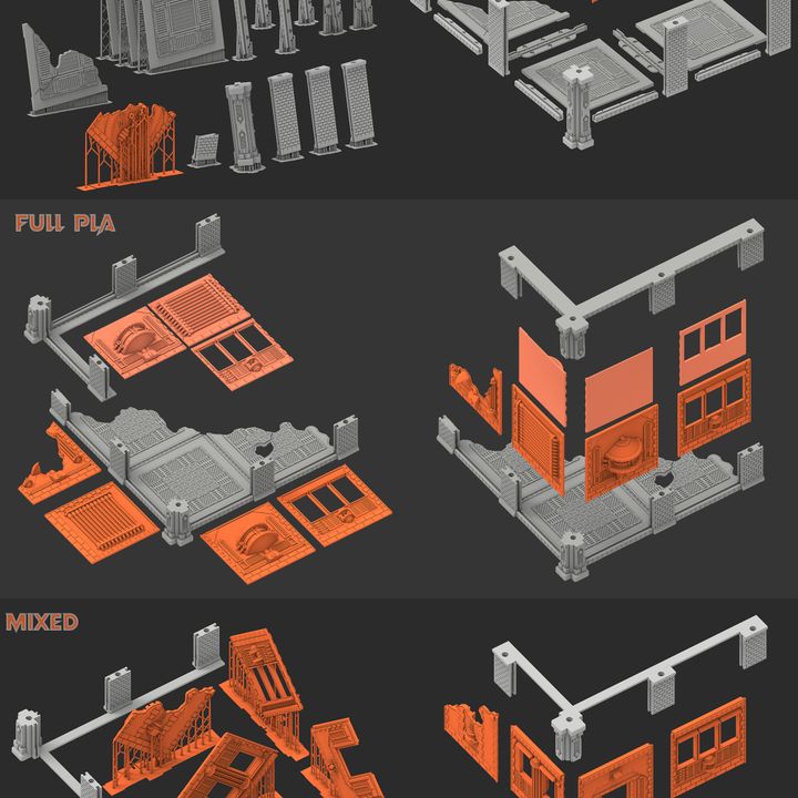 3D Printable L-Shape Ruin Campaign - Modular Free Sample by Proxywars